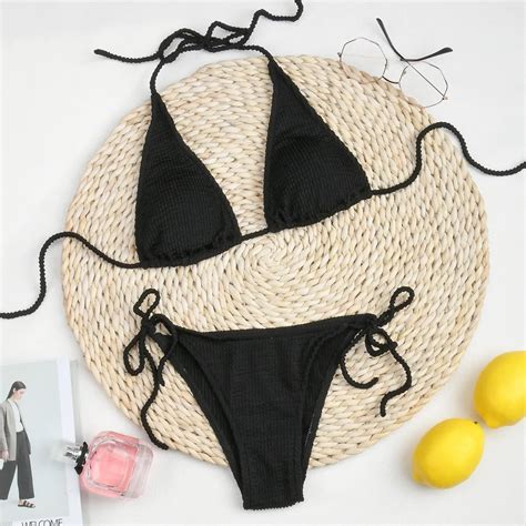 2022 New Design Pink Fashion Ribbing Swim Suits Bandage Halter Women