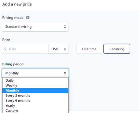 creating price object in stripe payment with customized interval