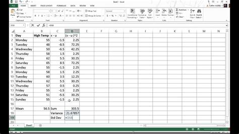 standard deviation and variance in excel youtube