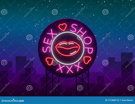 Sex Shop Logo Emblem In Neon Style Neon Effect Grocery Store