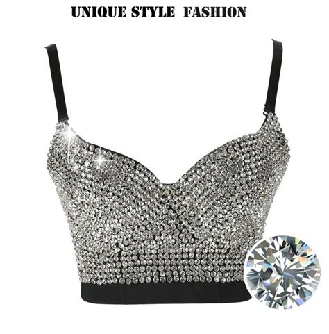 Tank Top Diamond Push Up Bustier Crop Top Sexy Crystals Sexy Bustier