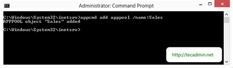 how to create a website apppool in iis using command tecadmin
