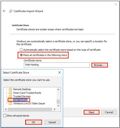 how to import the ssl certificate w private key pfx file using