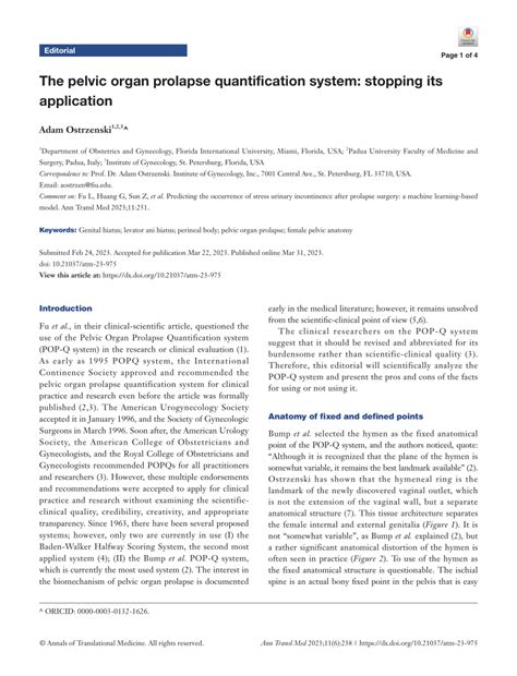 Pdf The Pelvic Organ Prolapse Quantification System Stopping Its