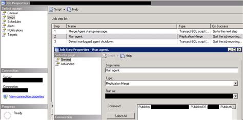sql server how to run merge agent job step on tsql