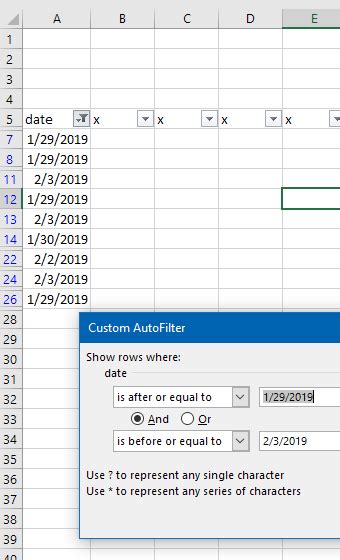 microsoft excel filter based on inputbox dates does not work super user