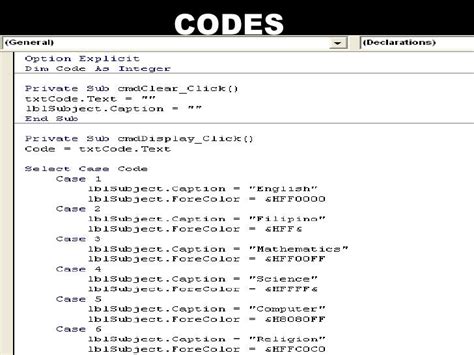 visual basic codes and screen designs