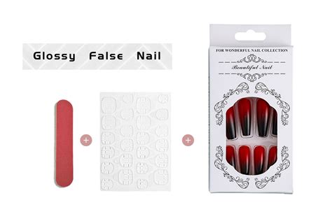 Handcess Coffin Glossy False Nail Long Black And Red Ballerina Press On