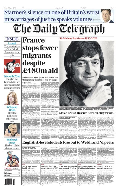 Daily Telegraph Front Page 18th Of August 2023 Tomorrows Papers Today