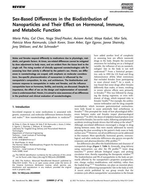Pdf Sex‐based Differences In The Biodistribution Of Nanoparticles And
