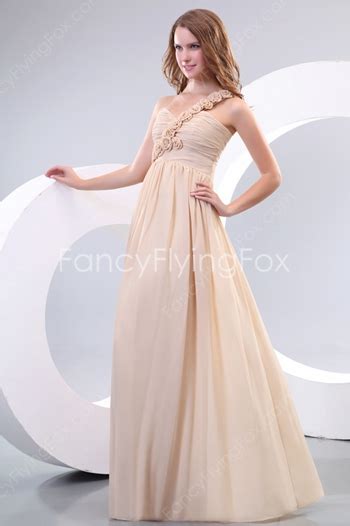 Delicate Empire Floor Length One Shoulder Beige Evening Maxi Dresses