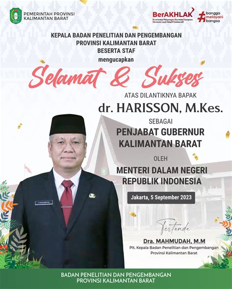 Ucapan Selamat And Sukses Atas Dilantiknya Pj Gubernur Kalimantan Barat