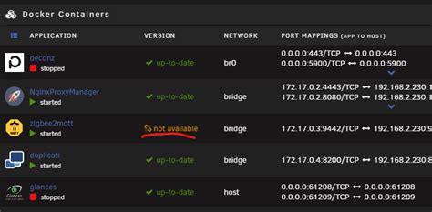 version not available in docker under unraid no update possible