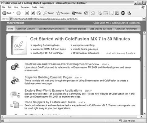 browsing the examples and tutorials macromedia coldfusion mx 7 web