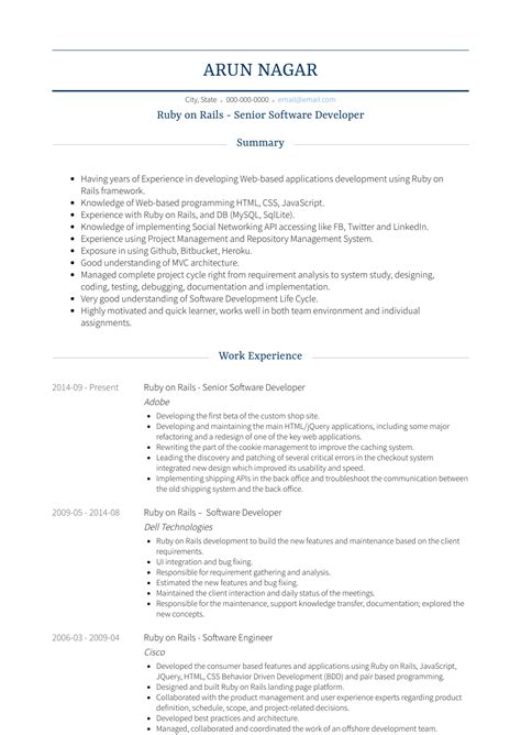 ruby on rails developer resume samples and templates