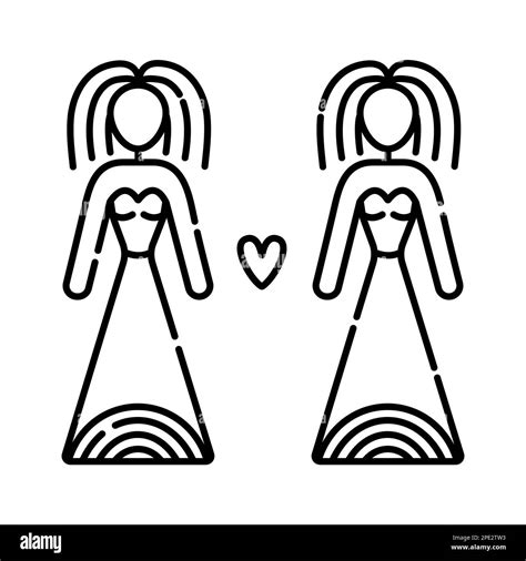 Dos Mujeres Lesbianas Vector De Línea Negra Ilustración Imagen Vector