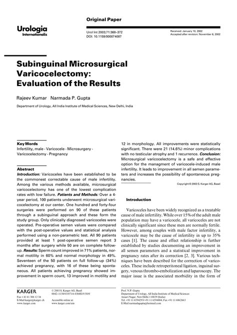 Pdf Subinguinal Microsurgical Varicocelectomy Evaluation Of The Results