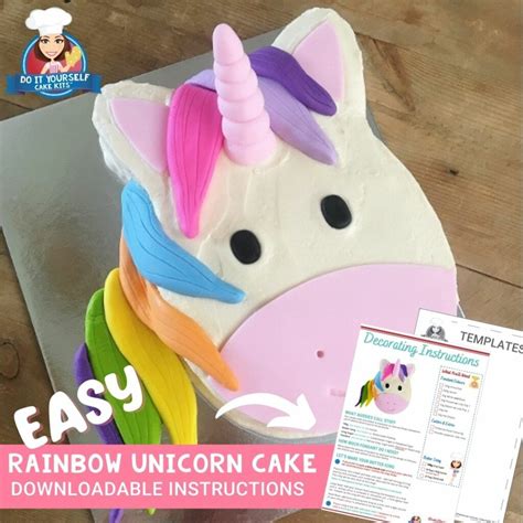 Rainbow Unicorn Cake Printable Template Decorating Tutorial