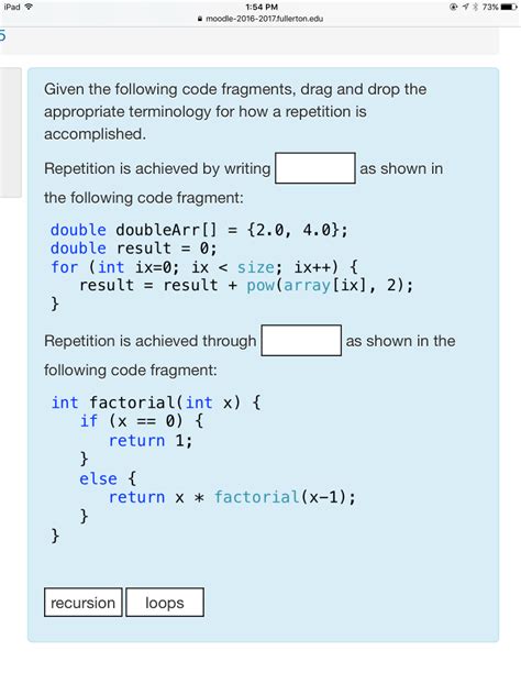 solved given the following code fragments drag and drop the