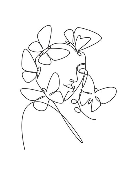Premium Vector One Single Line Drawing Woman With Butterfly Art