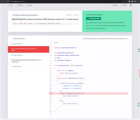 php how to solve sqlstate[42s22] column not found 1054 unknown