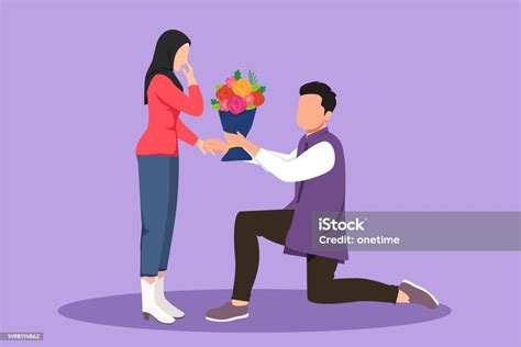 Graphic Flat Design Drawing Of Arabian Man On Knee Making Marriage