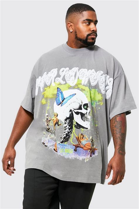 Mens Plus Oversized Skull Graphic T Shirt Boohoo Uk