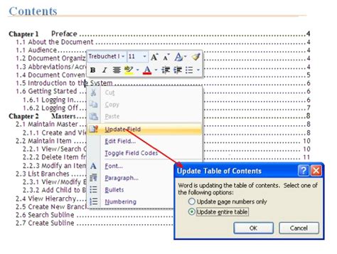 updating and formatting table of contents ms word know how