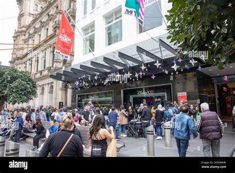 Myer Department Store Melbourne Victoria People Queue To View The