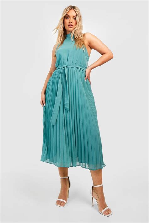 Plus Chiffon Halterneck Pleated Skater Dress Boohoo Au