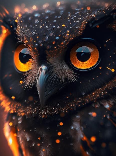 Premium Photo A Black Owl With Yellow Eyes And A Firework Background