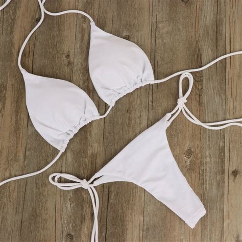 Jual Summer Sexy Solid Mirco Bikini Sets Women Tie Side G String Thong