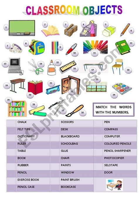 Classroom Objects Esl Worksheet By Sandytita