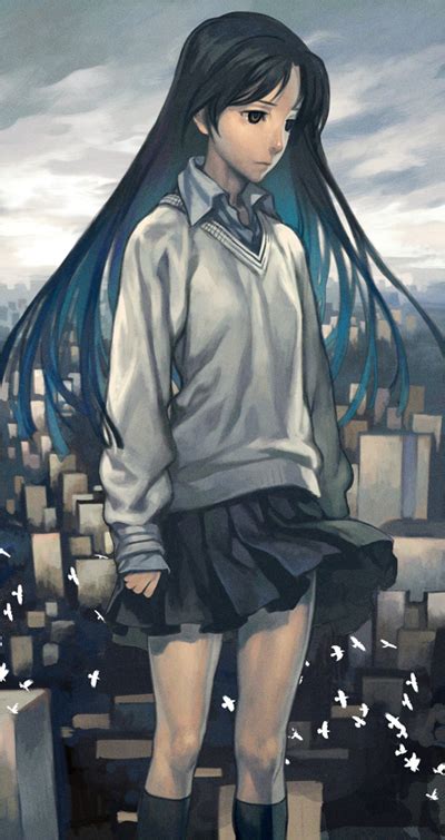 Safebooru 1girl Blue Hair Brown Eyes Footwear Giantess Kneehighs Long