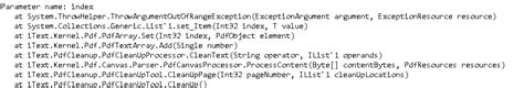 pdf itext7 cleanup method throws error index was out of range