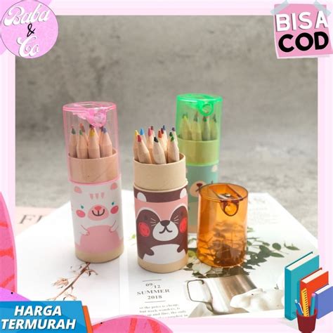 Jual Pensil Warna Tabung Bonus Rautan 12 Warna Alat Mewarnai