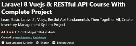 udemy laravel 8 vuejs and restful api course with complete