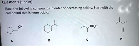 Solved Question 1 1 Point Rank The Following Compounds In Order Of