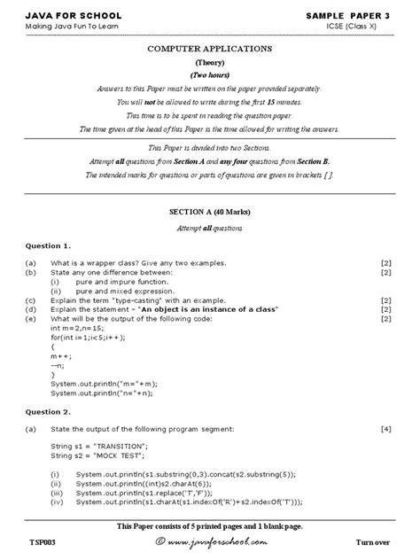 computer applications icse sample paper 3 method computer