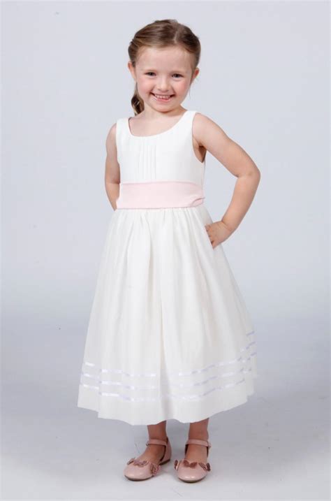 Matchimony White Flower Girl Dress With Pale Pink Sash Also Available