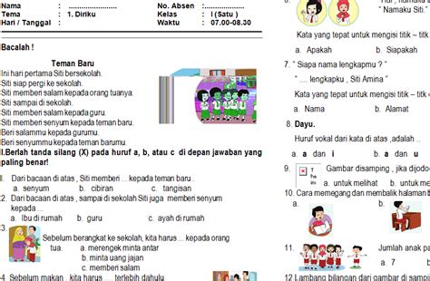 Download Soal Pas Uas Kelas 1 Semester 1 Kurikulum 2013 Tema 1 Diriku