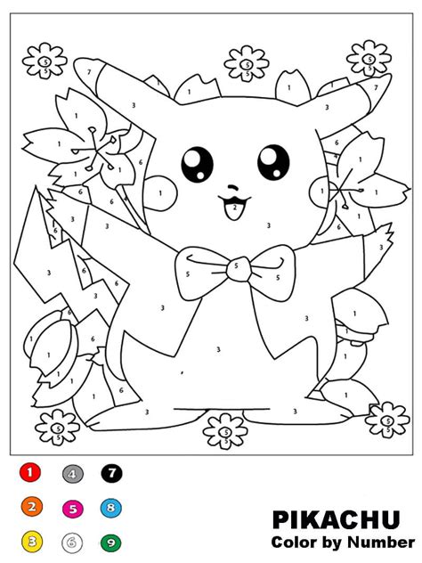 Pikachu Pokemon Color By Number Coloring Page Free Printable Coloring