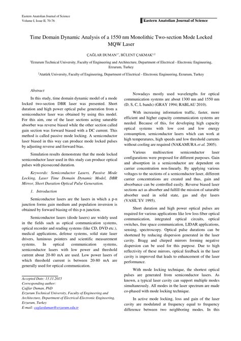 Pdf Time Domain Dynamic Analysis Of A 1550 Nm Monolithic Two Section