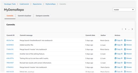 view commit details in amazon codecommit amazon codecommit