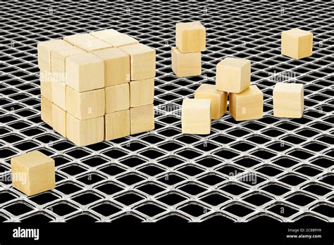Wooden Cubes Forming A Bigger Cube On Mesh Abstract Creativity Concept