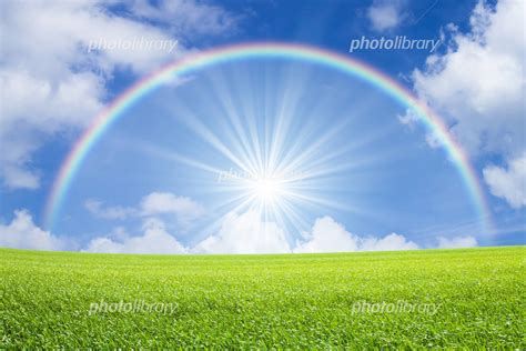 草原と青空と太陽と虹 イラスト素材 [ 1552671 ] フォトライブラリー Photolibrary