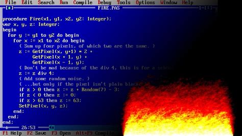 old school vga fire animation using turbo pascal dosbox youtube