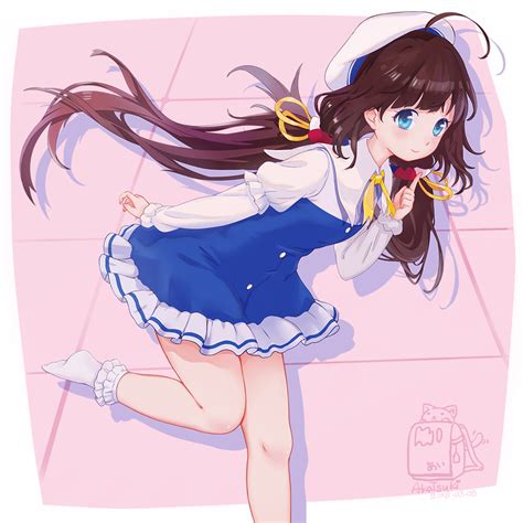 The Big Imageboard Tbib Ahoge Blue Eyes Blush Brown Hair Dress Hat