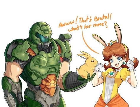 Doomguy With Daisy And Daisy Crossover Doom Videogame Doom Game