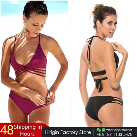 Women Push Up Padded Bra Bandage Bikini Set Solid Swimsuit Triangle